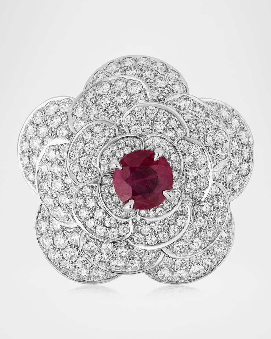 Andreoli 18K White Gold Ruby and Diamond Flower Ring, Size 7 | Neiman ...
