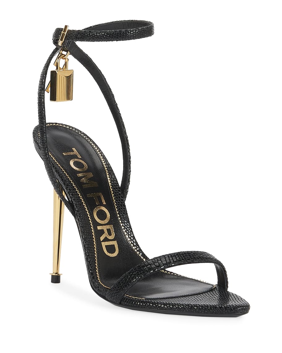 TOM FORD 105mm Lizard-Print Lock Sandals | Neiman Marcus