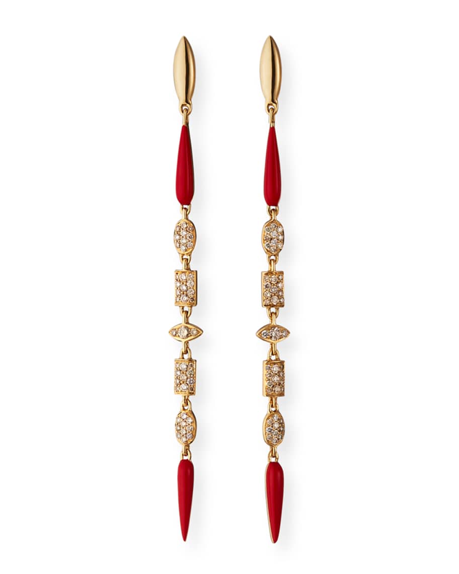 Etho Maria 18k Pink Gold Linear Brown Diamond and Red Ceramic Earrings ...