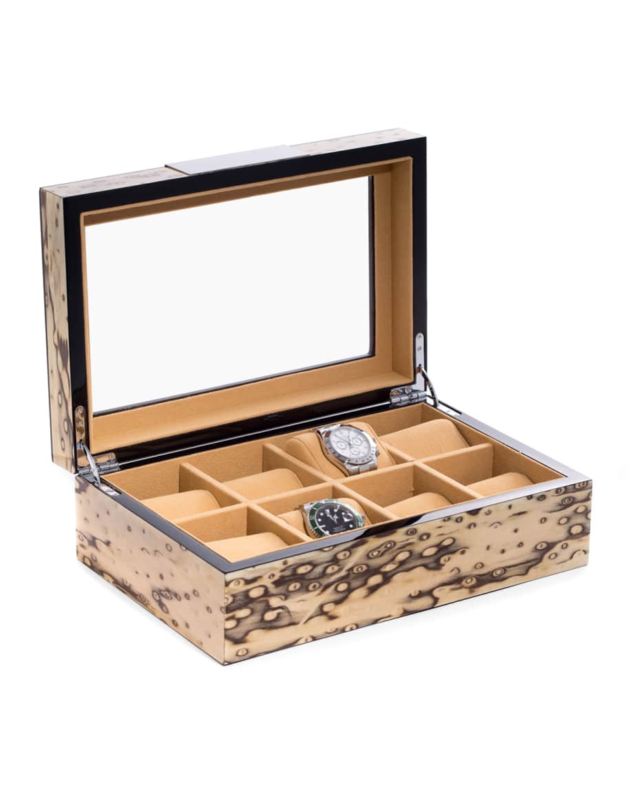 Bey-Berk Men's Exotic Ice Lacquered Burl Wood 8-Watch Storage Box ...