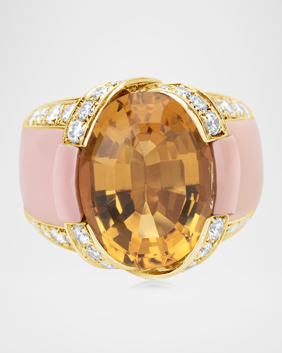 Andreoli 18K Yellow Gold Oval Yellow Quartz and Diamond Statement Ring ...