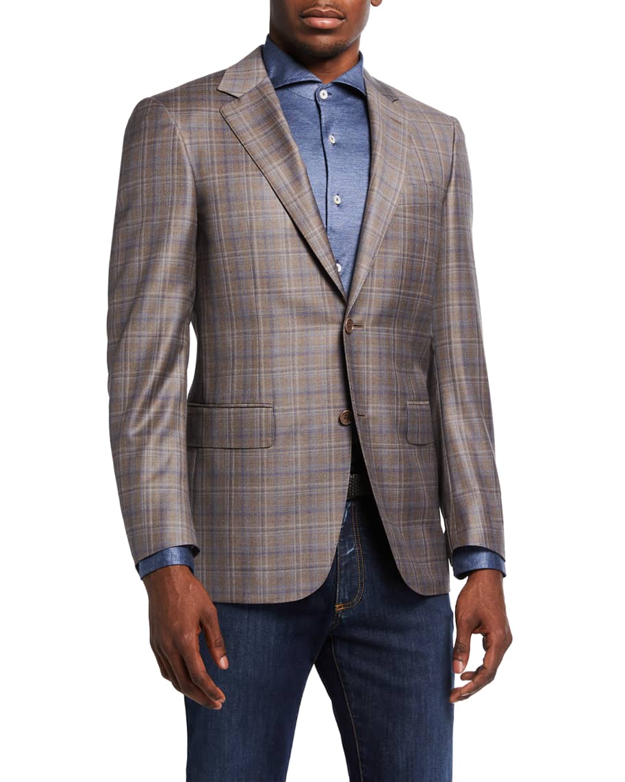 Canali Men's Plaid 130s Wool Sport Jacket | Neiman Marcus