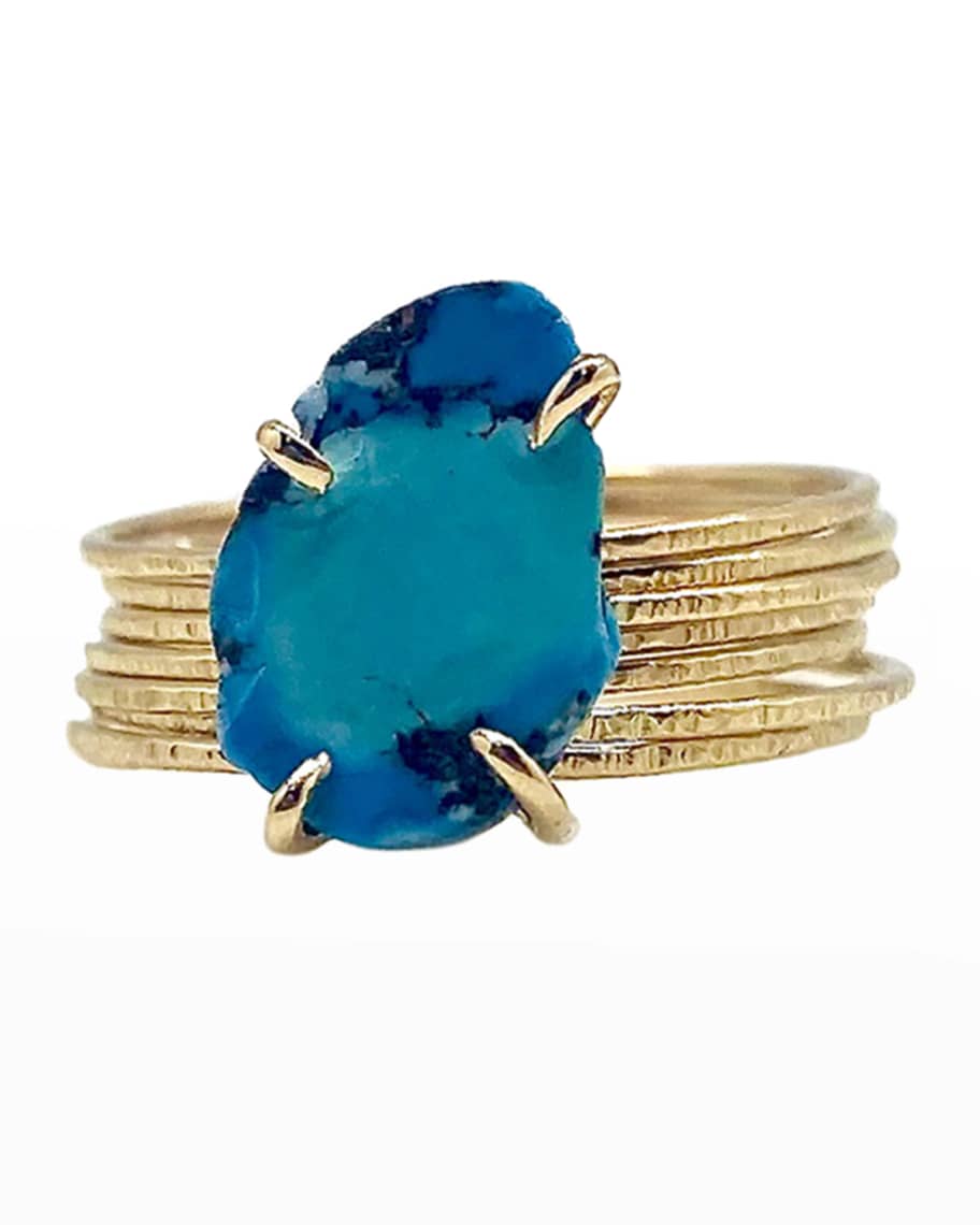 Atelier Paulin 18k Yellow Gold 7-Band Raw Turquoise Ring, Size 4.5-9 ...