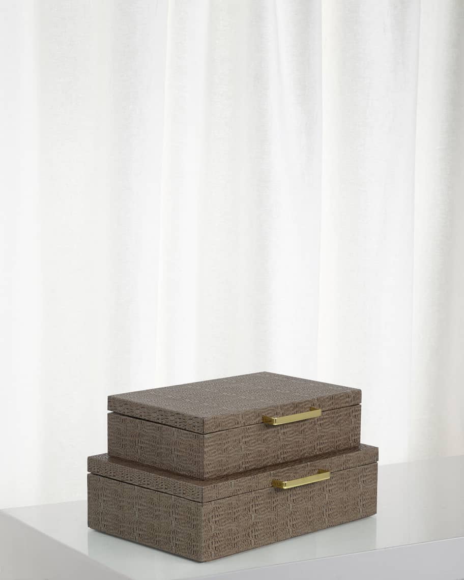 John-Richard Collection Tobacco Alligator Boxes, Set of 2 | Neiman Marcus