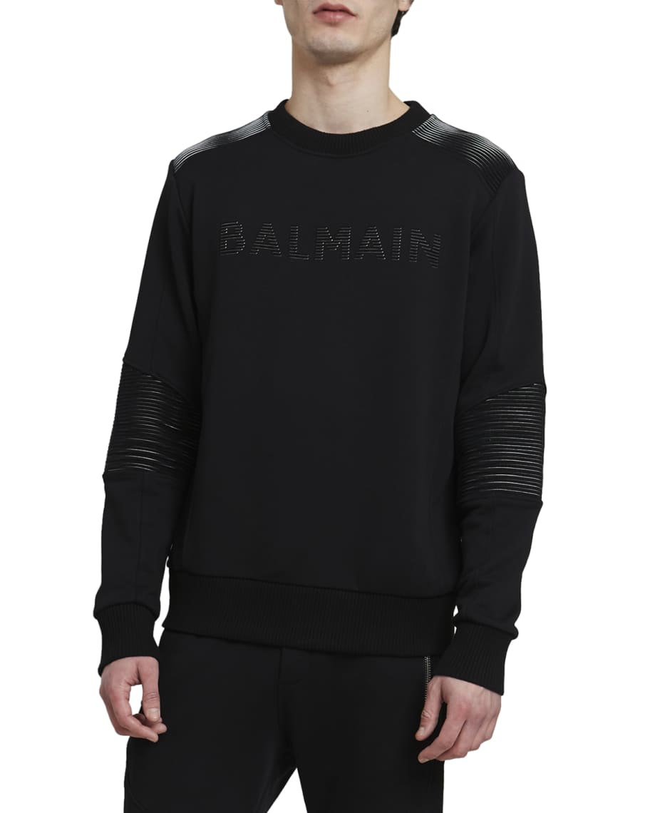 Balmain Men's Ribbed 3D Logo Sweatshirt | Neiman Marcus