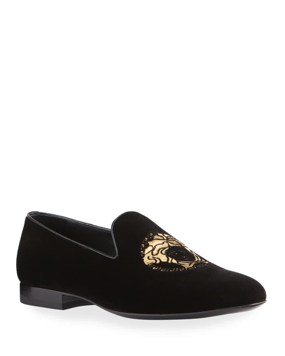 Versace Men's Medusa Head Velvet Slippers | Neiman Marcus