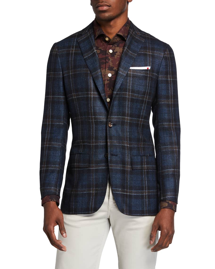 Kiton Men's Large Windowpane Sport Jacket | Neiman Marcus