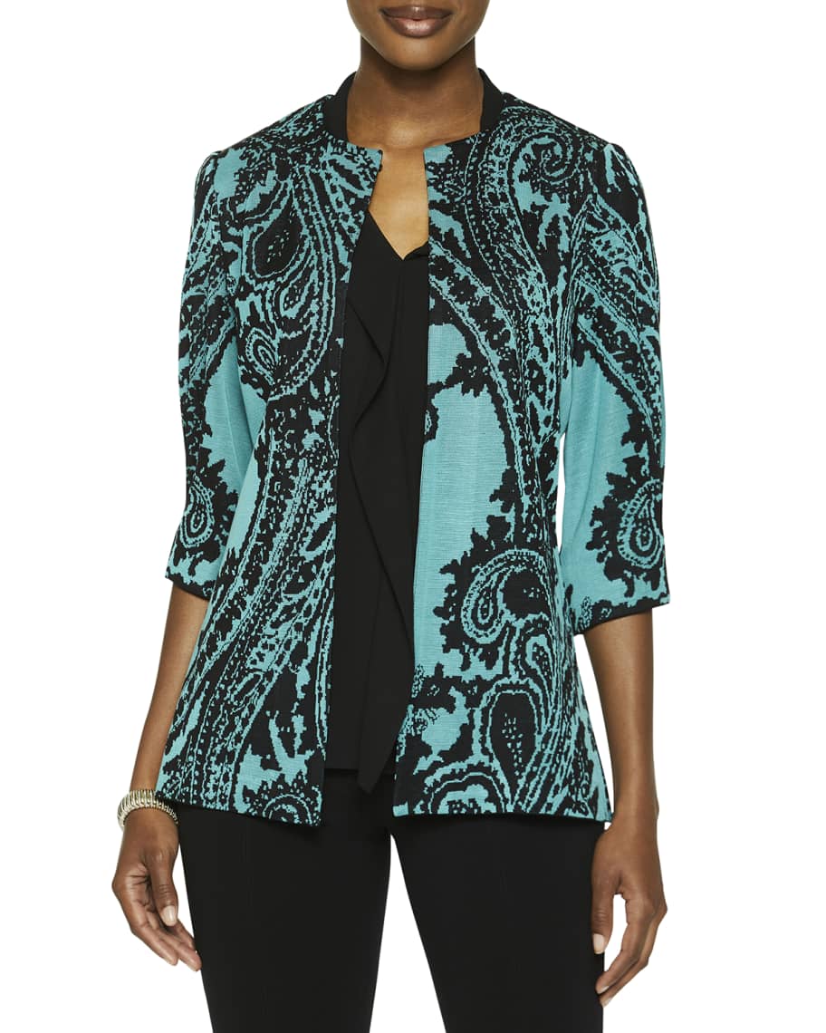 Misook Plus Size Puff-Sleeve Paisley Knit Jacket | Neiman Marcus