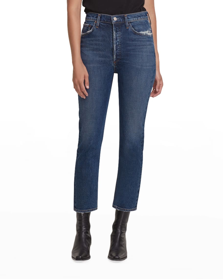 AGOLDE Riley High-Rise Cropped Straight-Leg Jeans | Neiman Marcus