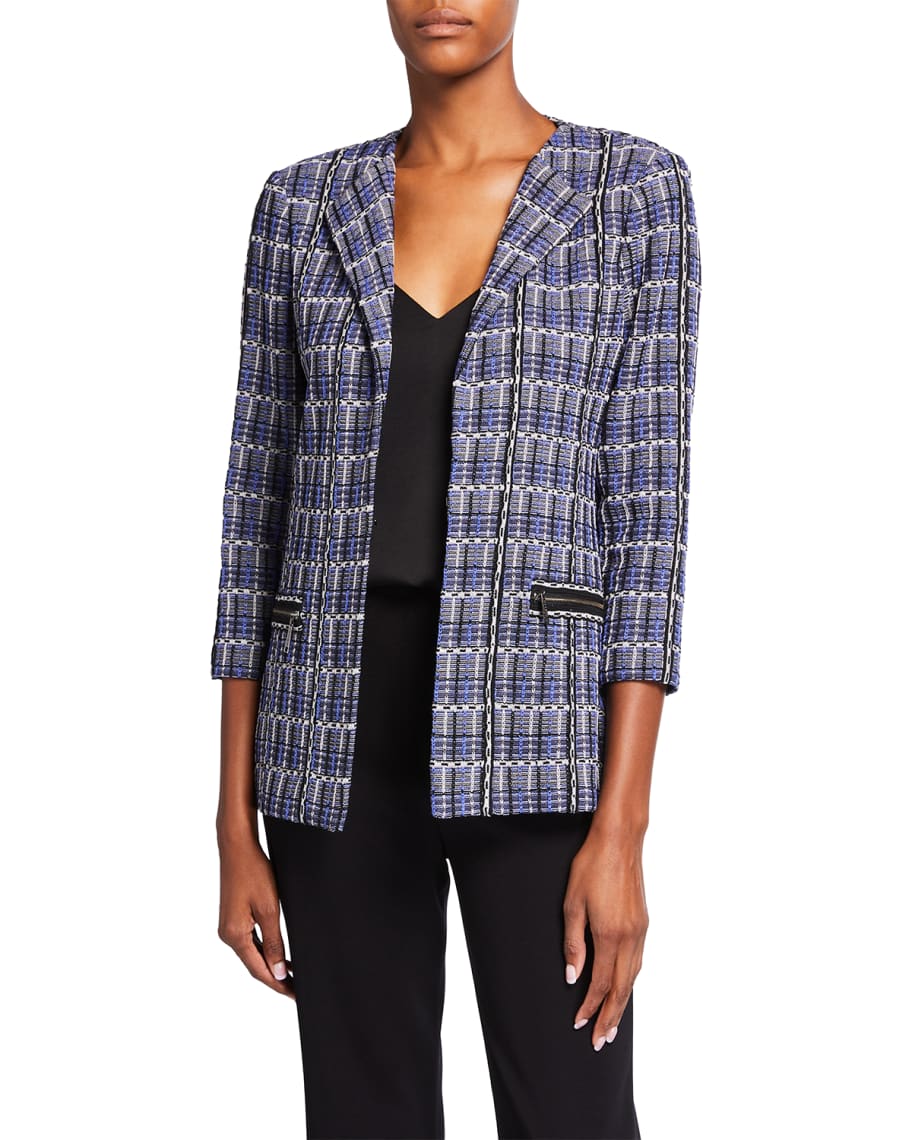 Misook Plus Size Grid Pattern Zip Pocket Jacket | Neiman Marcus