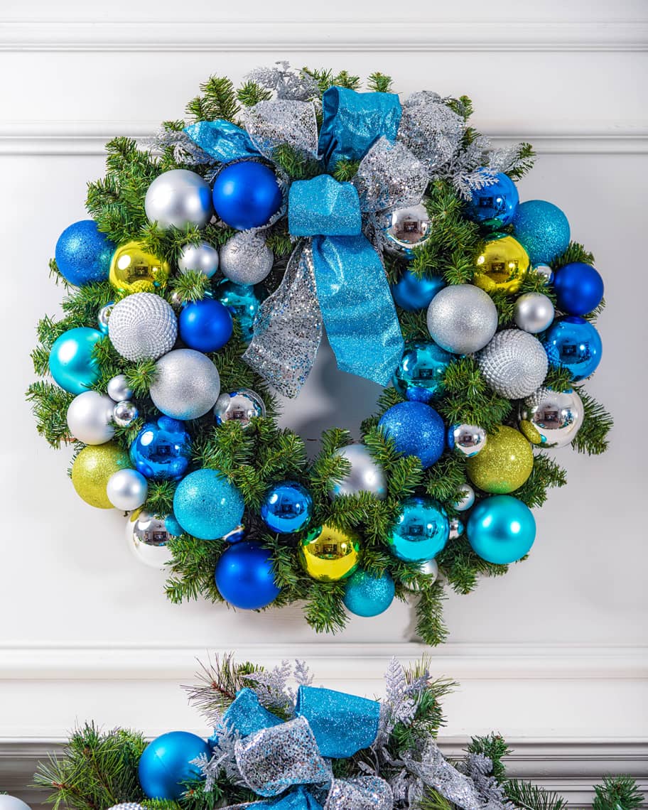 Barcana 48" Pre-Decorated Ball Ornament Wreath | Neiman Marcus