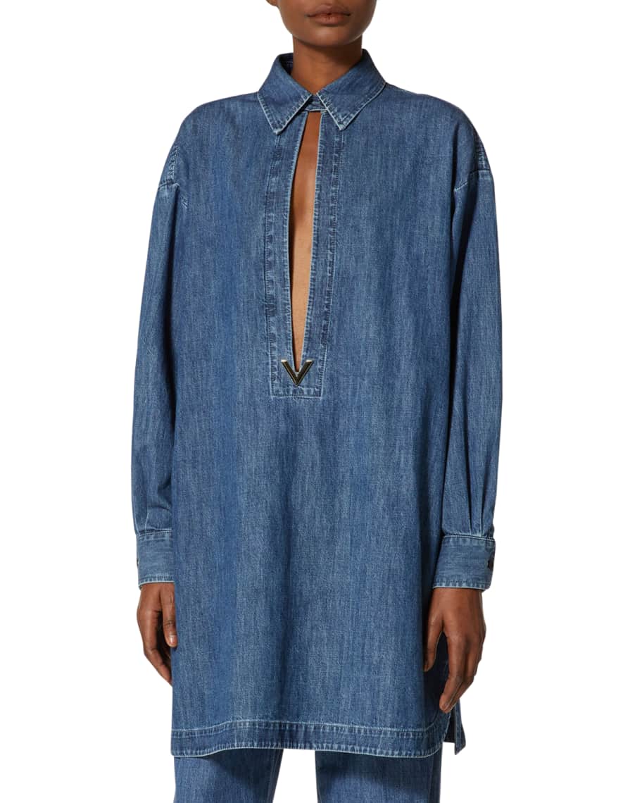 Valentino Garavani Long-Sleeve Denim Caftan | Neiman Marcus