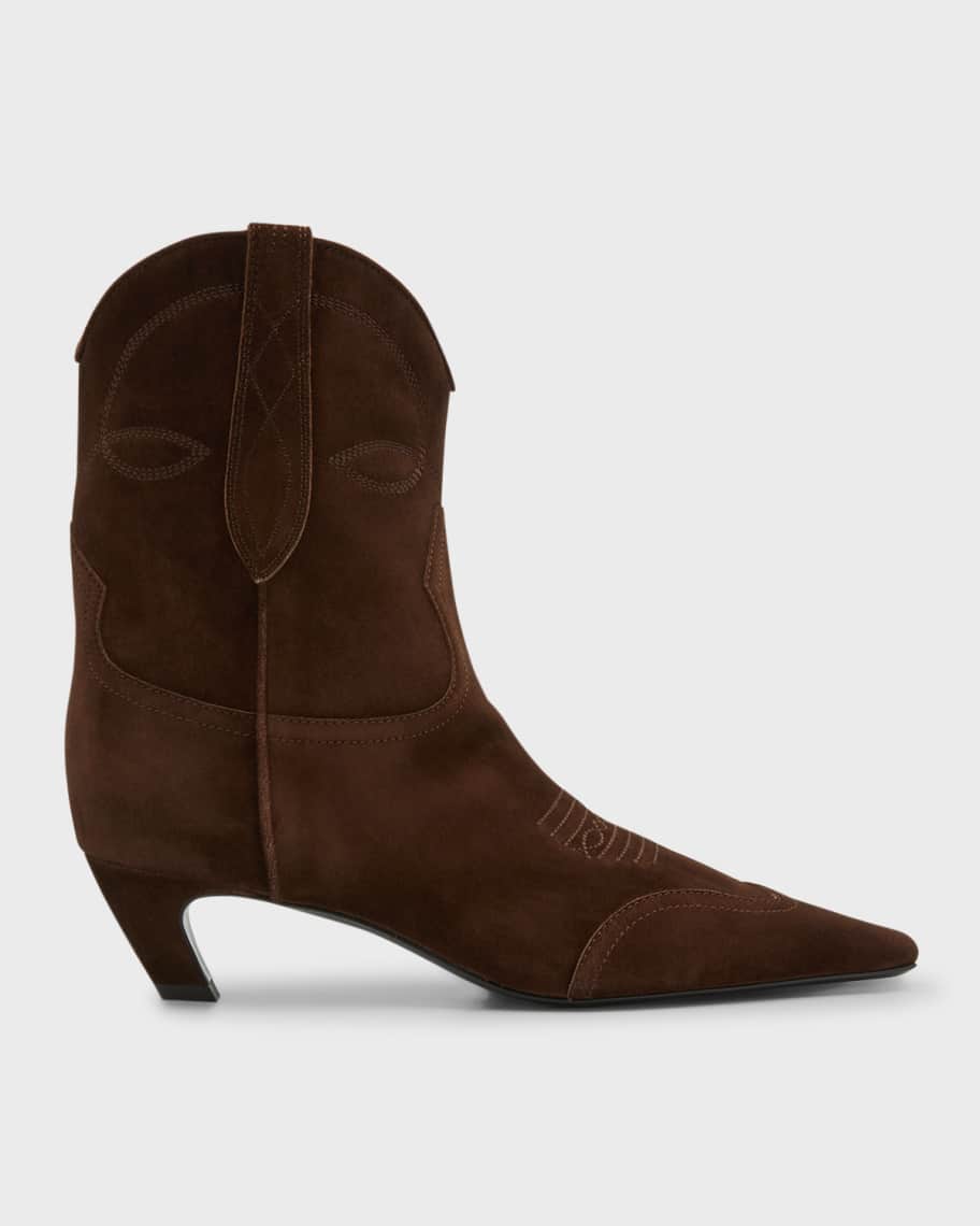 Khaite Dallas Western Suede Ankle Boots | Neiman Marcus