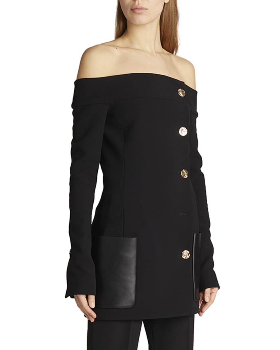 Proenza Schouler Stretch Suiting Off-Shoulder Jacket | Neiman Marcus