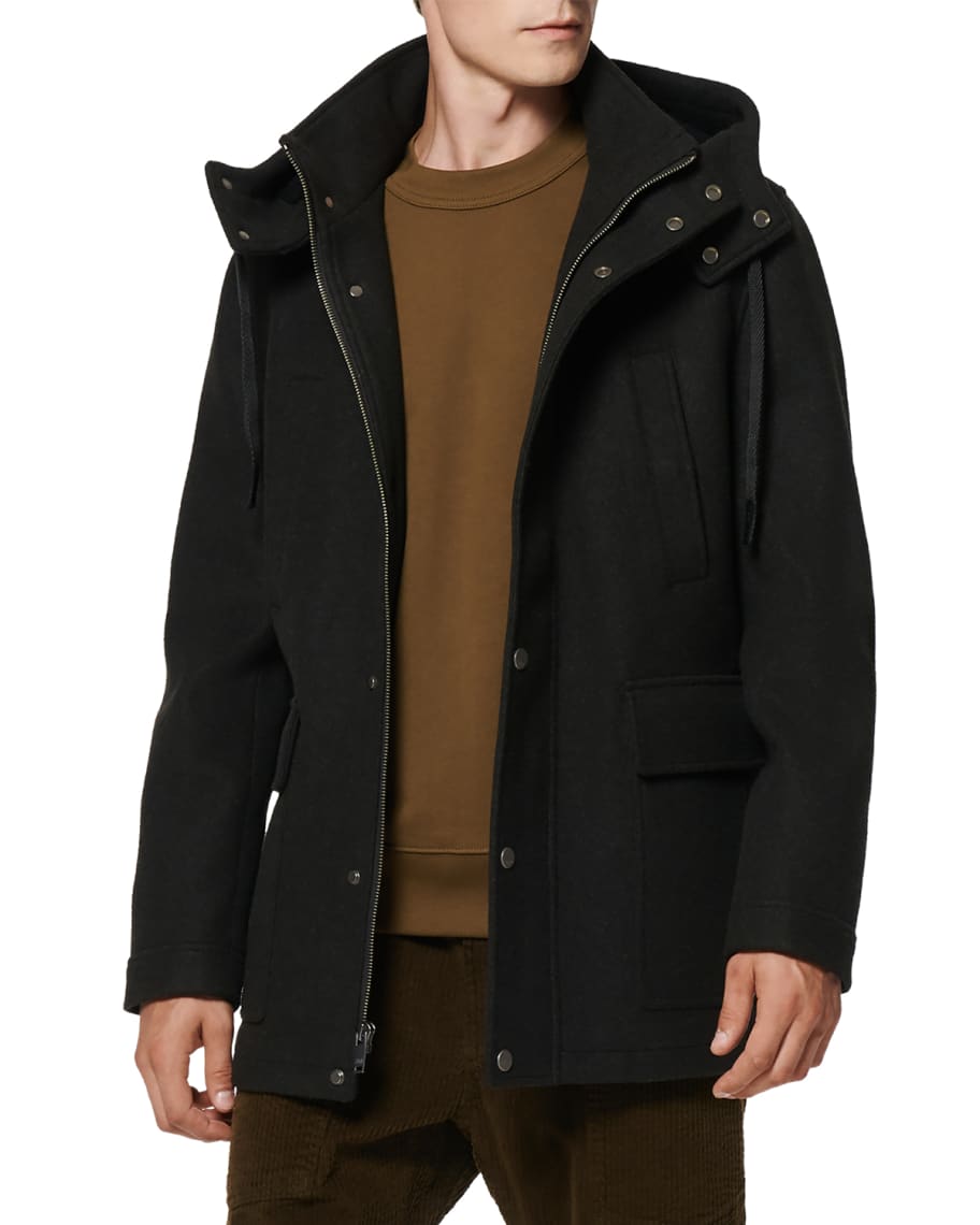 Andrew Marc Men's Newport Hooded Stretch Wool Coat w/ Removable ...