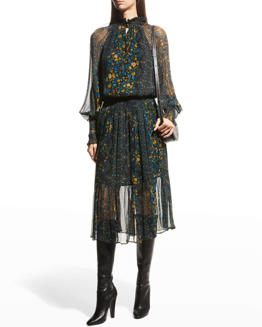 Ramy Brook Pauline Mixed-Print Chiffon Dress | Neiman Marcus