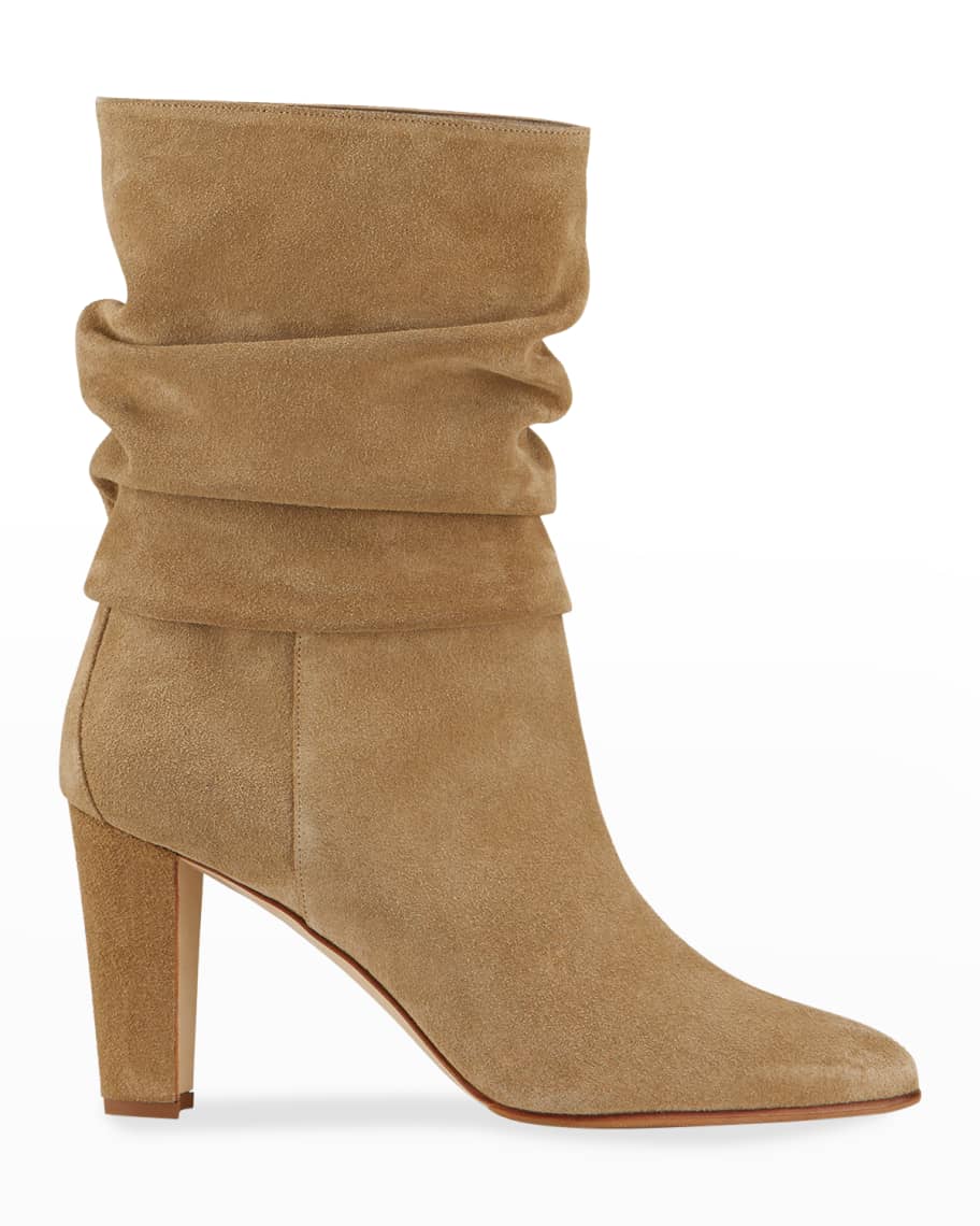 Manolo Blahnik Shushan 90mm Suede Slouchy Boots | Neiman Marcus