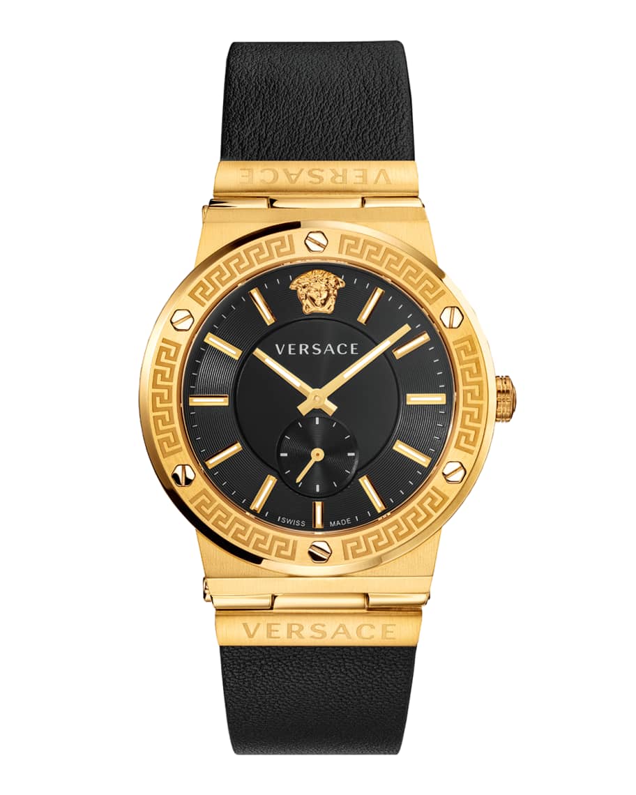 Versace Men's 41mm Greca Logo Watch with Leather Strap, Gold Plate ...