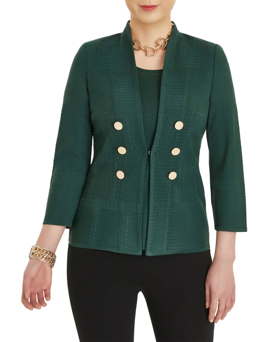 Misook Plus Size Double Button Tonal Knit Blazer | Neiman Marcus
