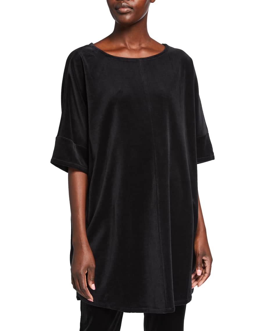 Joan Vass Elbow-Sleeve Velour Tunic | Neiman Marcus