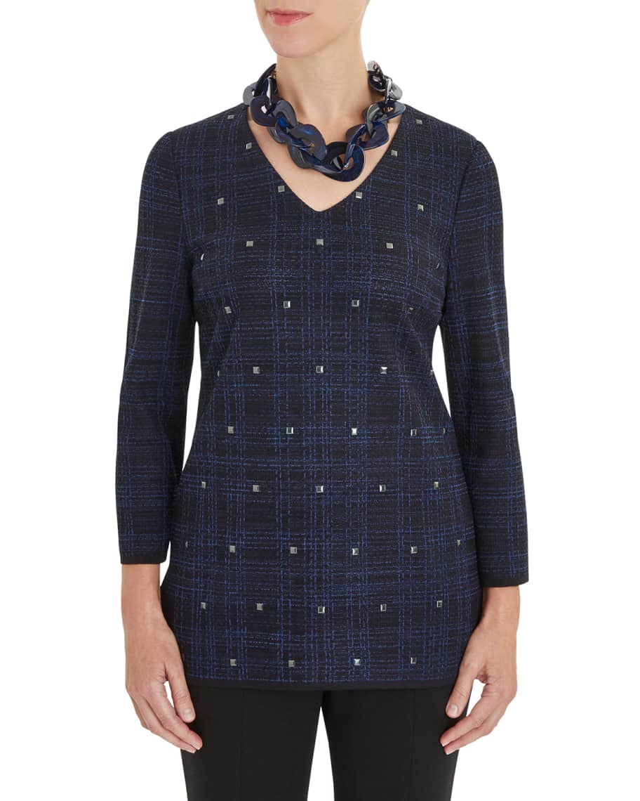 Misook Plus Size Square Stud Detail Plaid Knit Tunic | Neiman Marcus