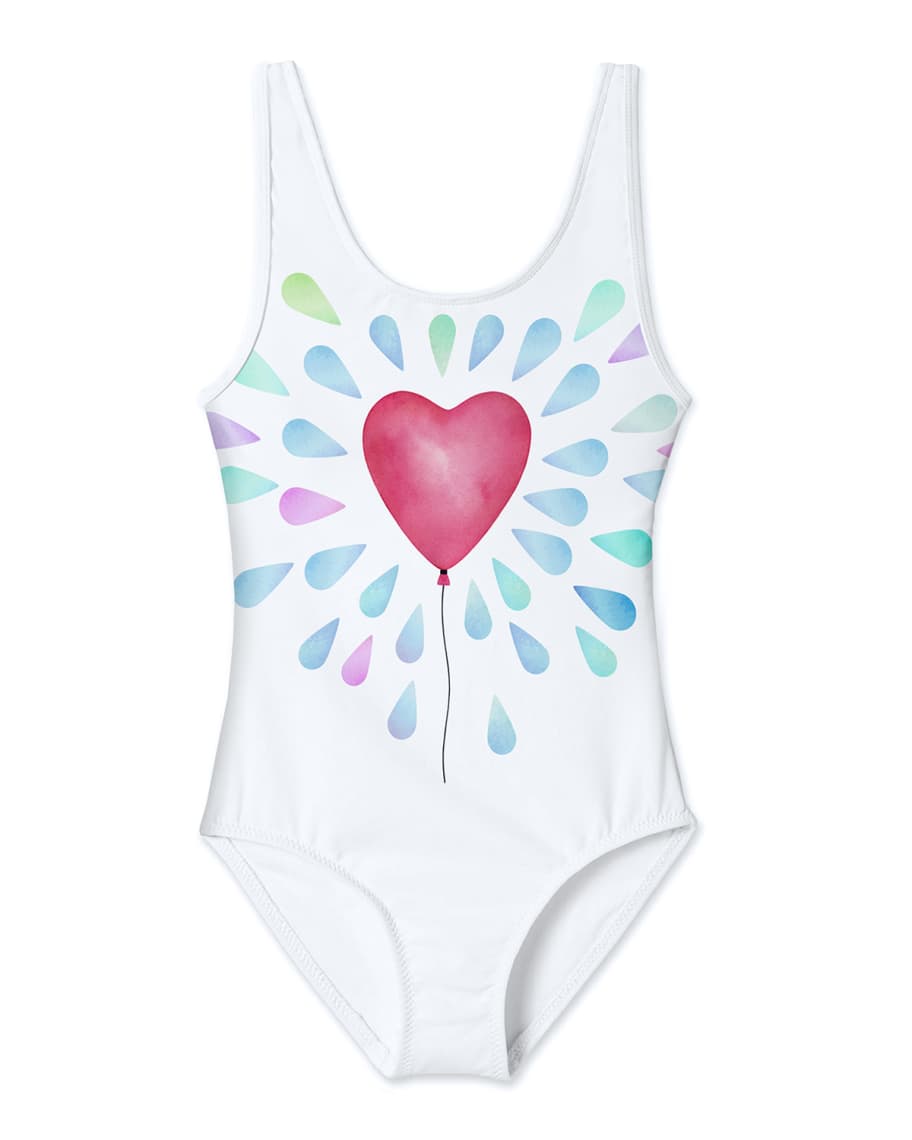 Stella Cove Girl's Heart Balloon Printed One-Piece Swimsuit, Size 2-12 ...