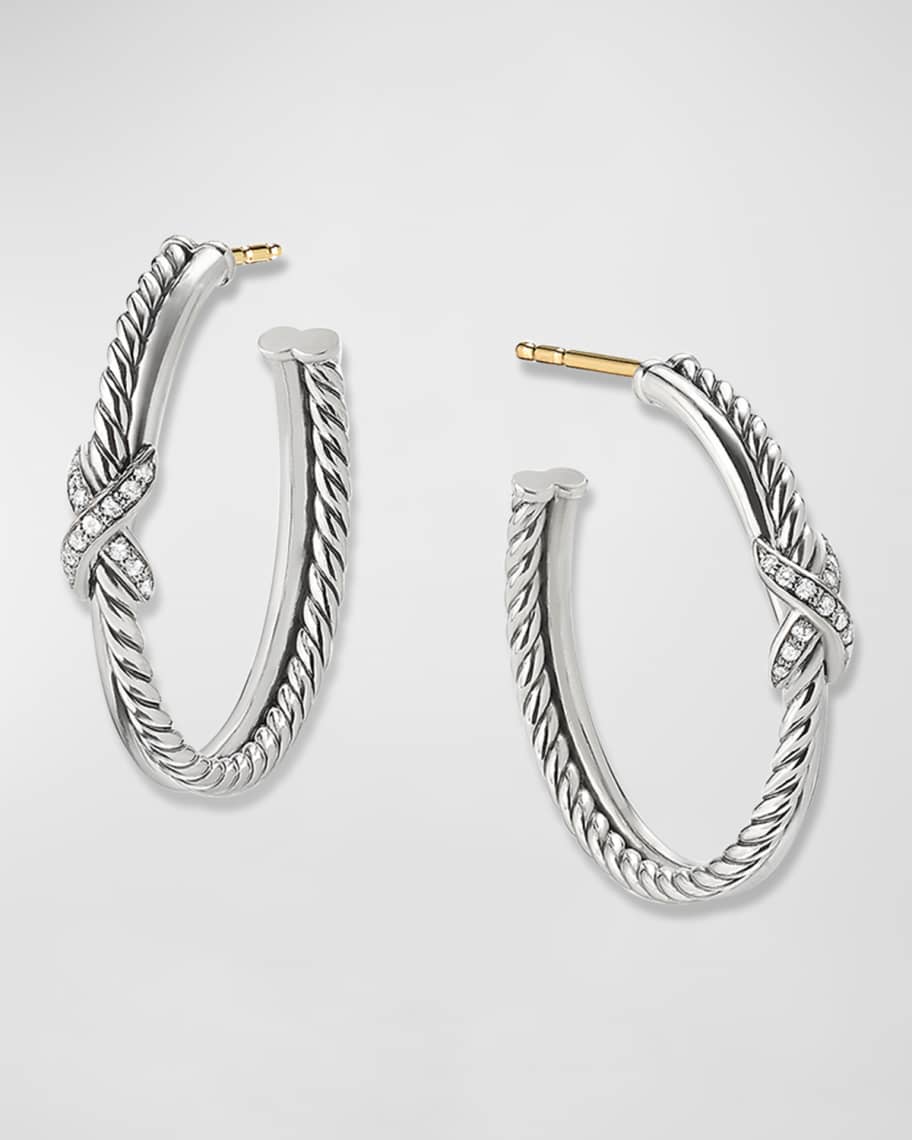 David Yurman Petite X Hoop Earrings with Diamonds and 18K Yellow Gold ...
