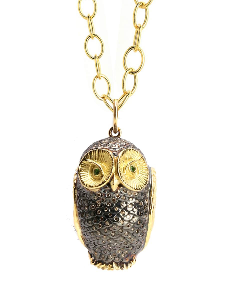 Syna Two-Tone Owl Pendant Necklace with Diamonds | Neiman Marcus