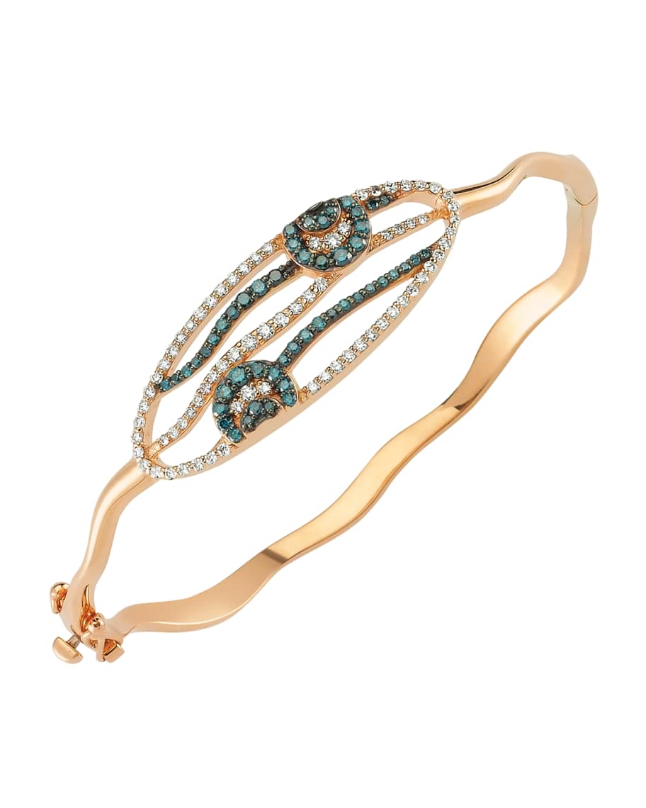 BeeGoddess 14k Rose Gold Chintamani Blue and White Diamond Bangle ...