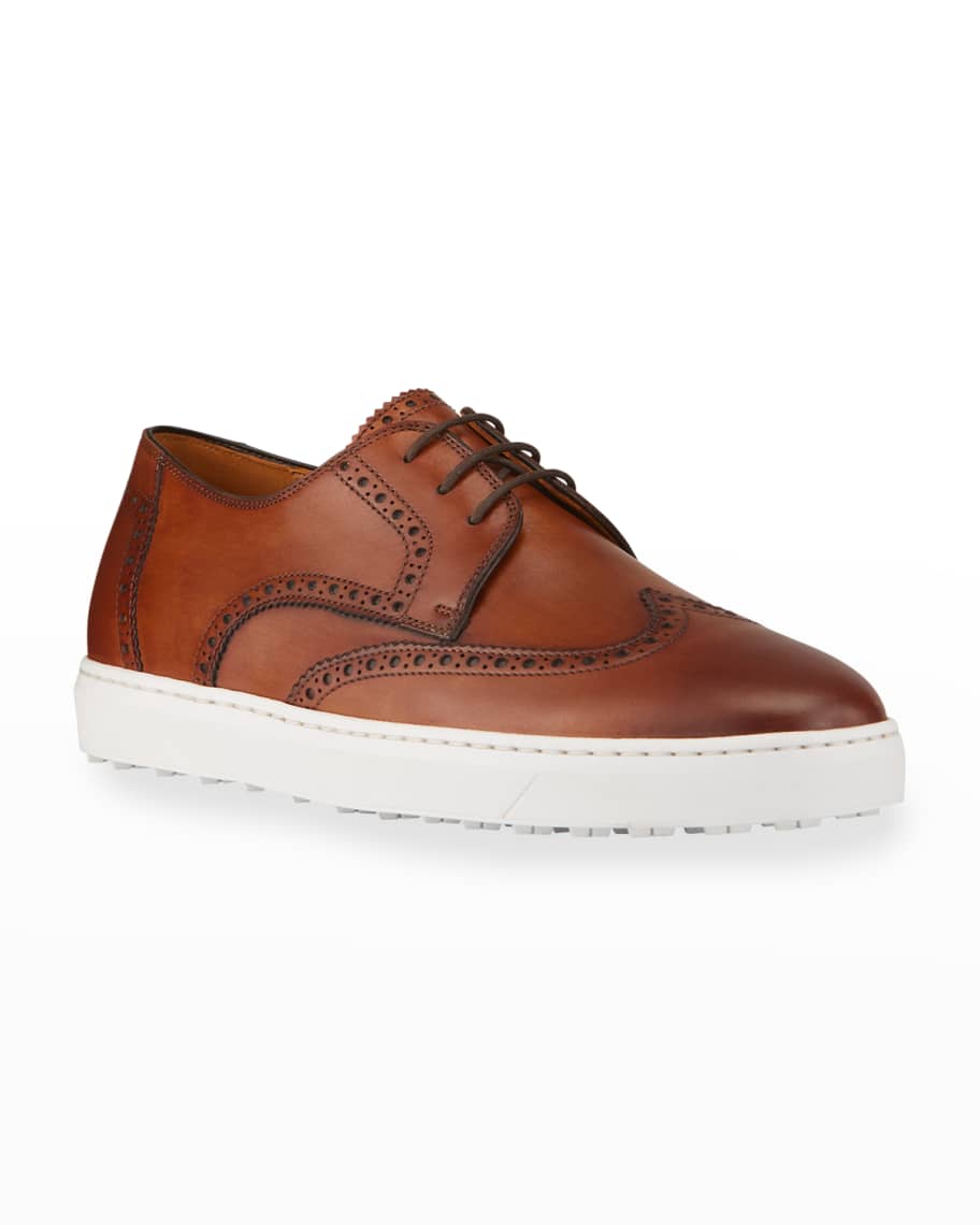 Magnanni Men's Leather Wing-Tip Low-Top Sneakers | Neiman Marcus