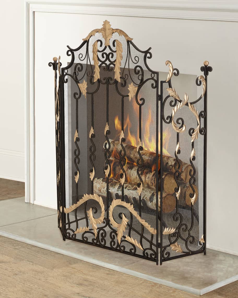 Black & Gold 3-Panel Gate Fire Screen | Neiman Marcus
