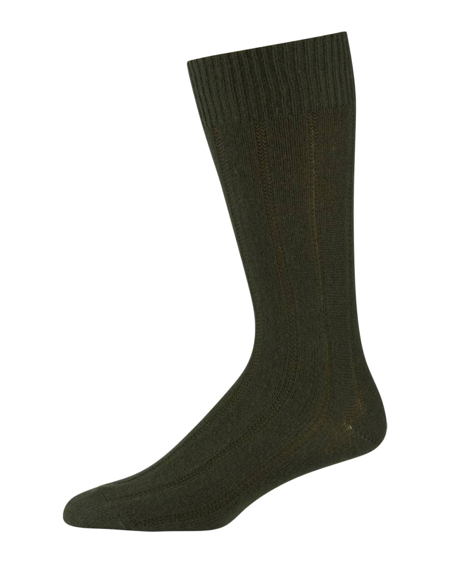 Neiman Marcus Men's Ribbed Cashmere Socks | Neiman Marcus