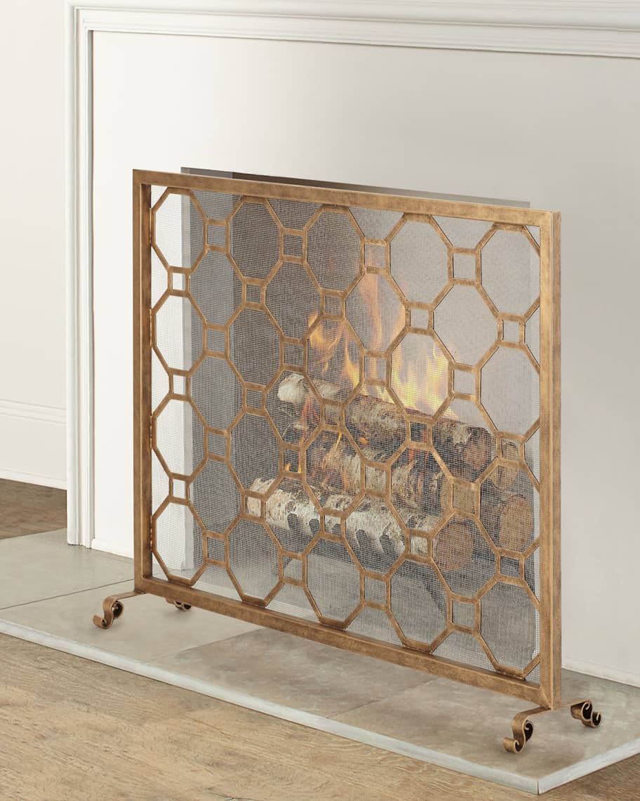 Light Burnished Gold Chinoiserie Fire Screen | Neiman Marcus