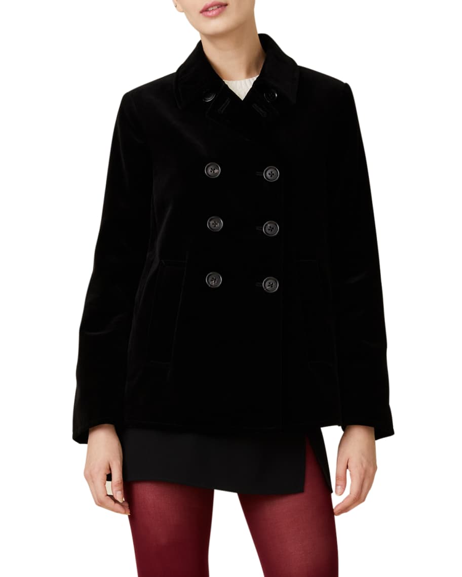 Jane Post Double Breasted Velvet Pea Coat | Neiman Marcus