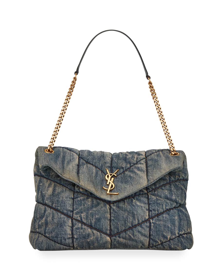 Saint Laurent Loulou Medium Puffer Faded Denim Shoulder Bag | Neiman Marcus