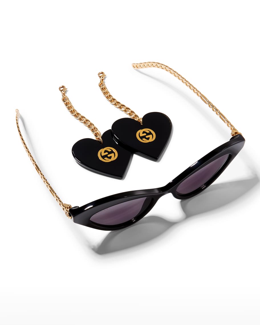 Gucci Chain Acetate Cat Eye Sunglasses W Interlocking G Heart Drops