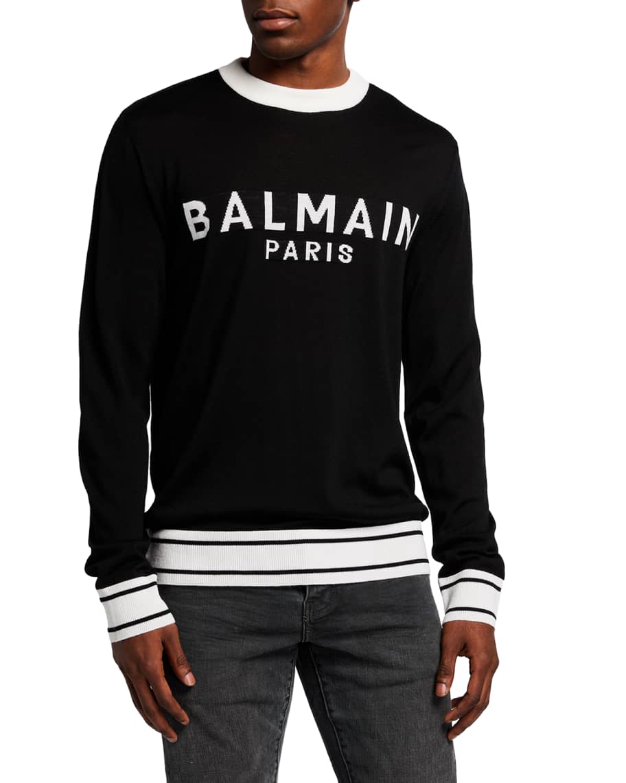 Balmain Men's Two-Tone Logo Wool Sweater | Neiman Marcus