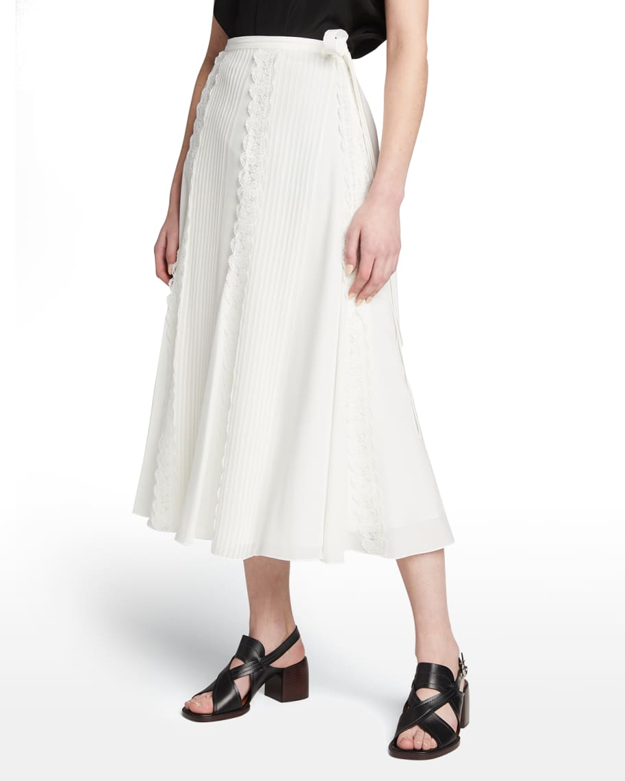 Chloe Siggit Lace-Inset Midi Skirt | Neiman Marcus