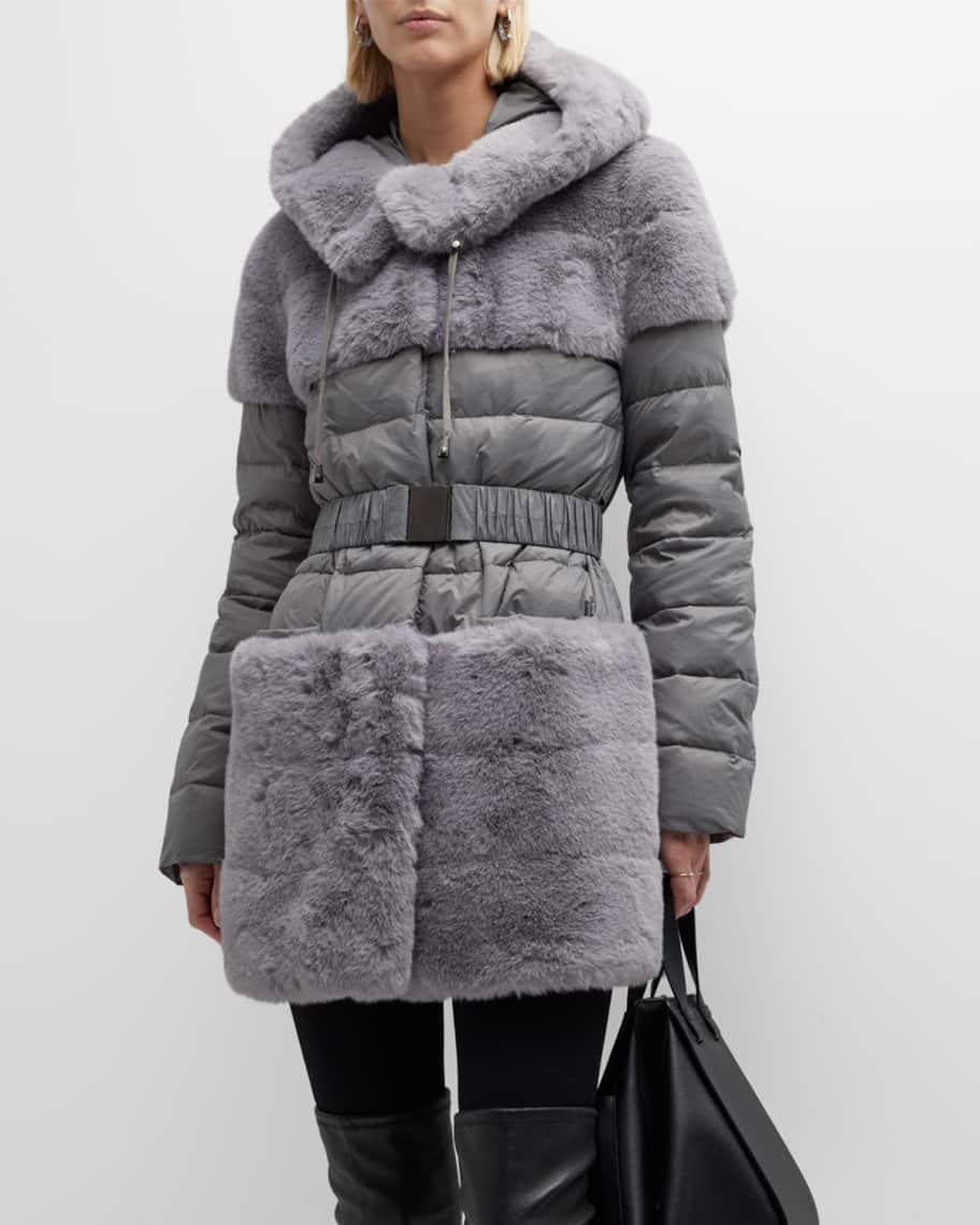 Belle Fare The Erika Faux-Fur Belted Down Jacket | Neiman Marcus