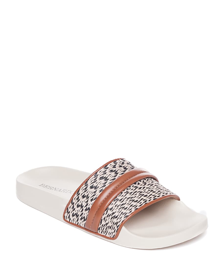 Bernardo Raffia Flat Pool Slide Sandals | Neiman Marcus