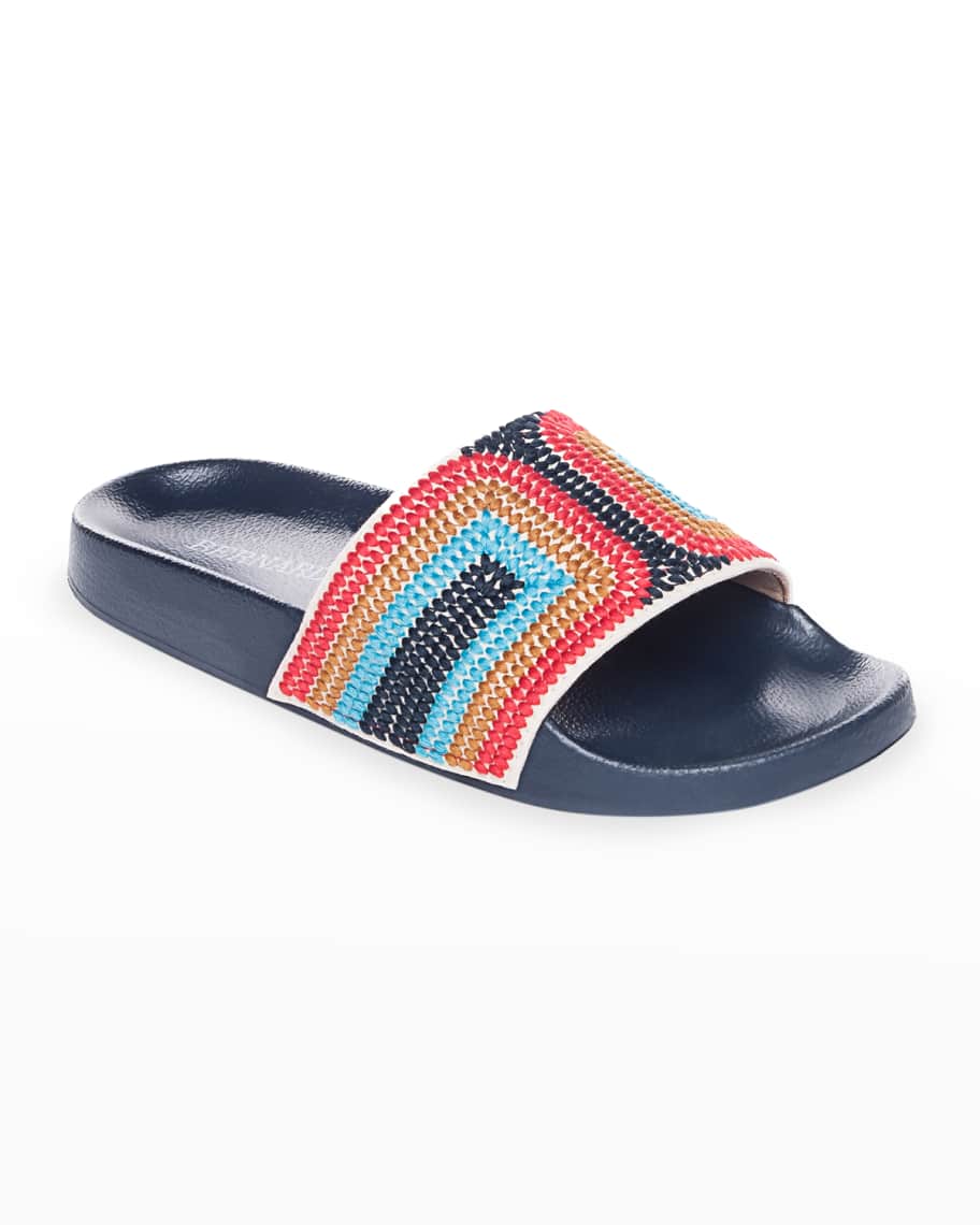 Bernardo Embroidered Flat Slide Pool Sandals | Neiman Marcus