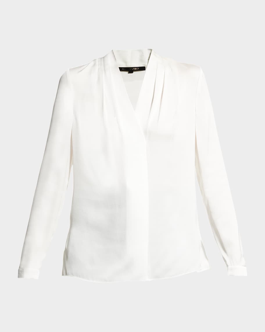 Kobi Halperin Nellie Pleated V Neck Long Sleeve Blouse Neiman Marcus