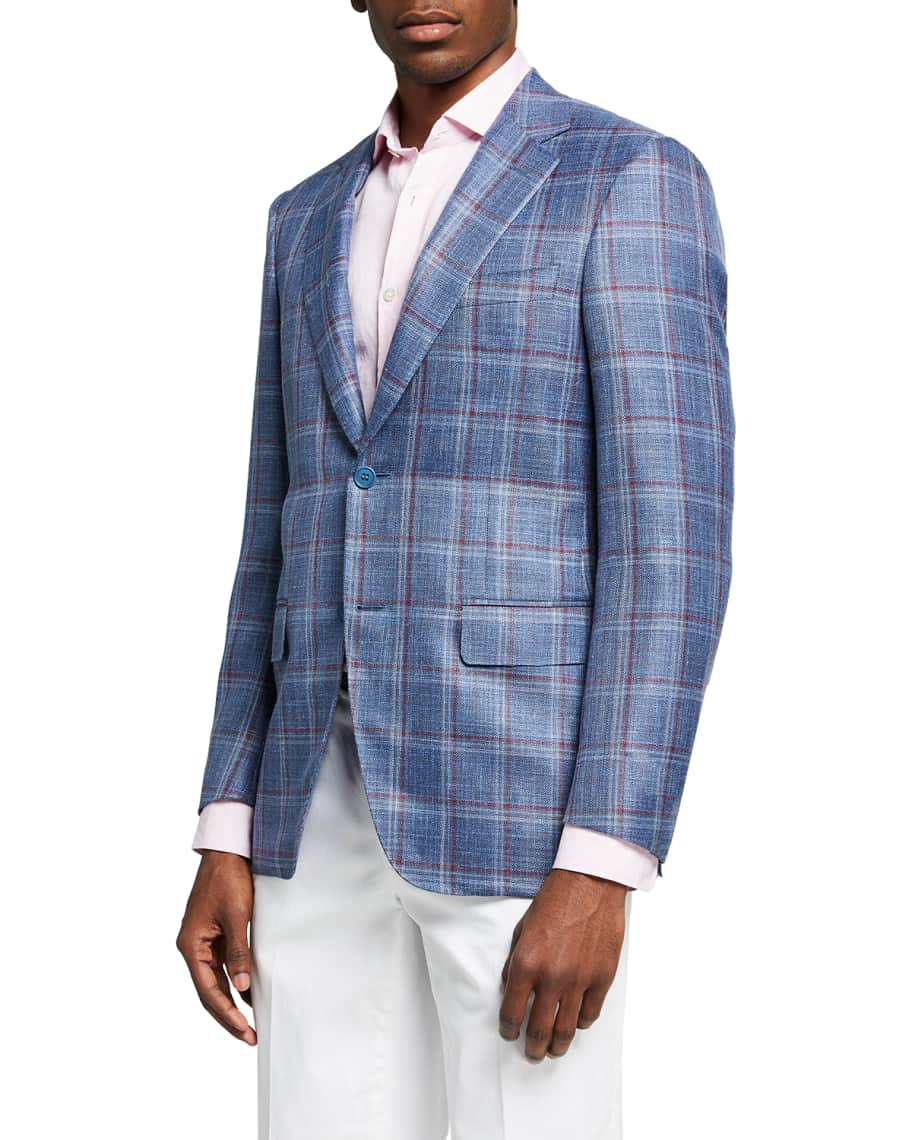 Canali Men's Windowpane Sport Jacket,Light Blue | Neiman Marcus