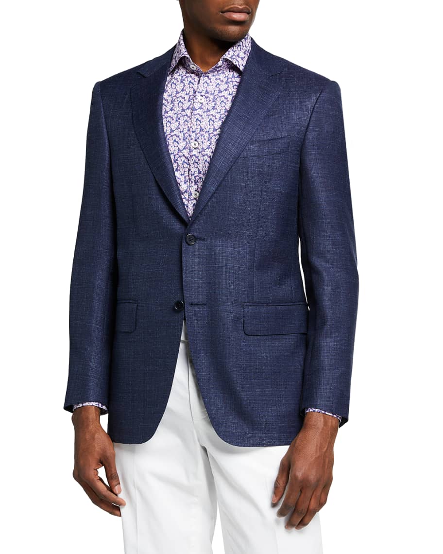 Canali Men's Textured Two-Button Jacket, Navy | Neiman Marcus