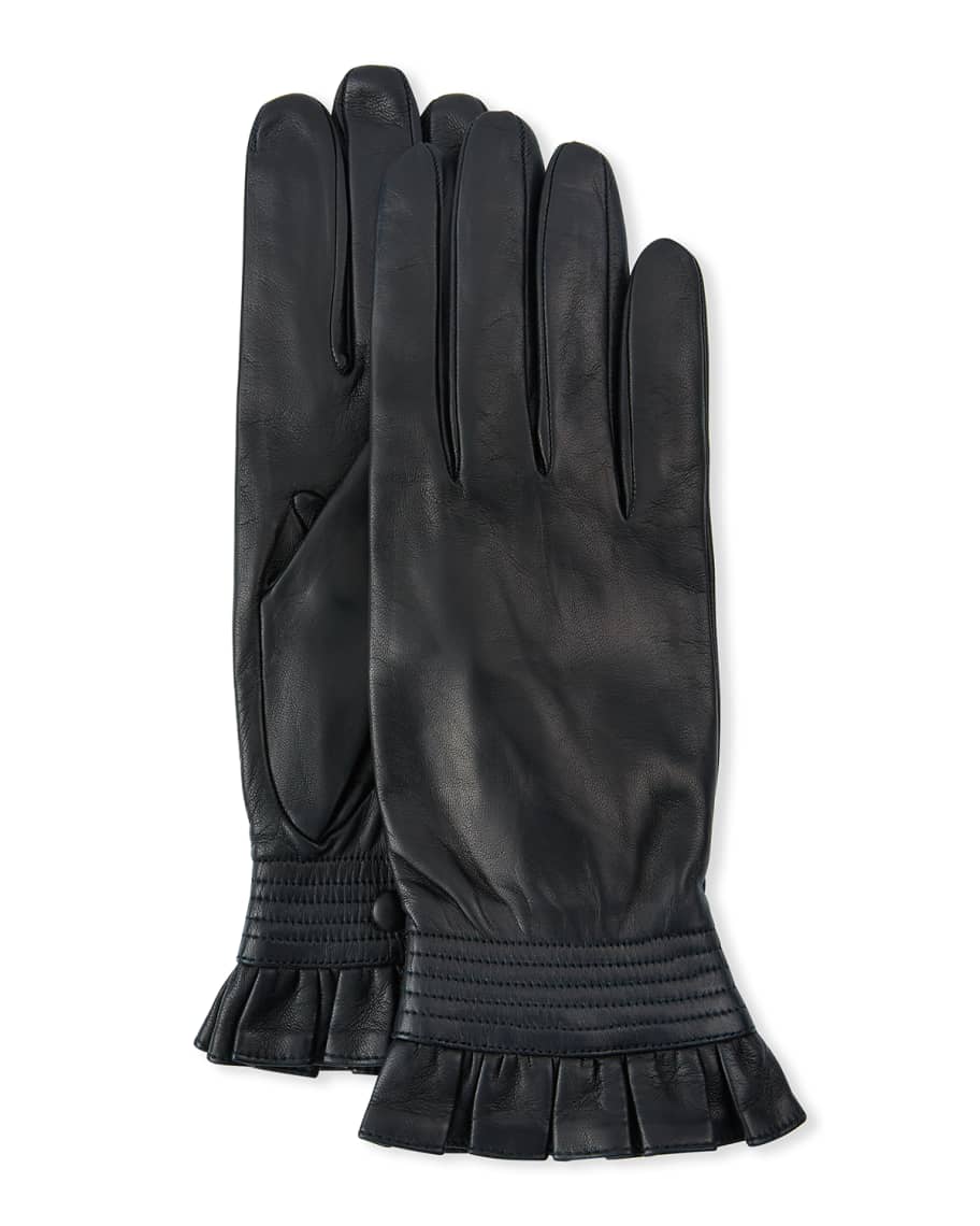 Portolano Ruffled Napa Leather Gloves | Neiman Marcus