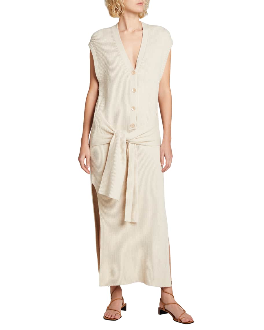 SIMKHAI Annette Tie-Front Henley Sweater Dress | Neiman Marcus