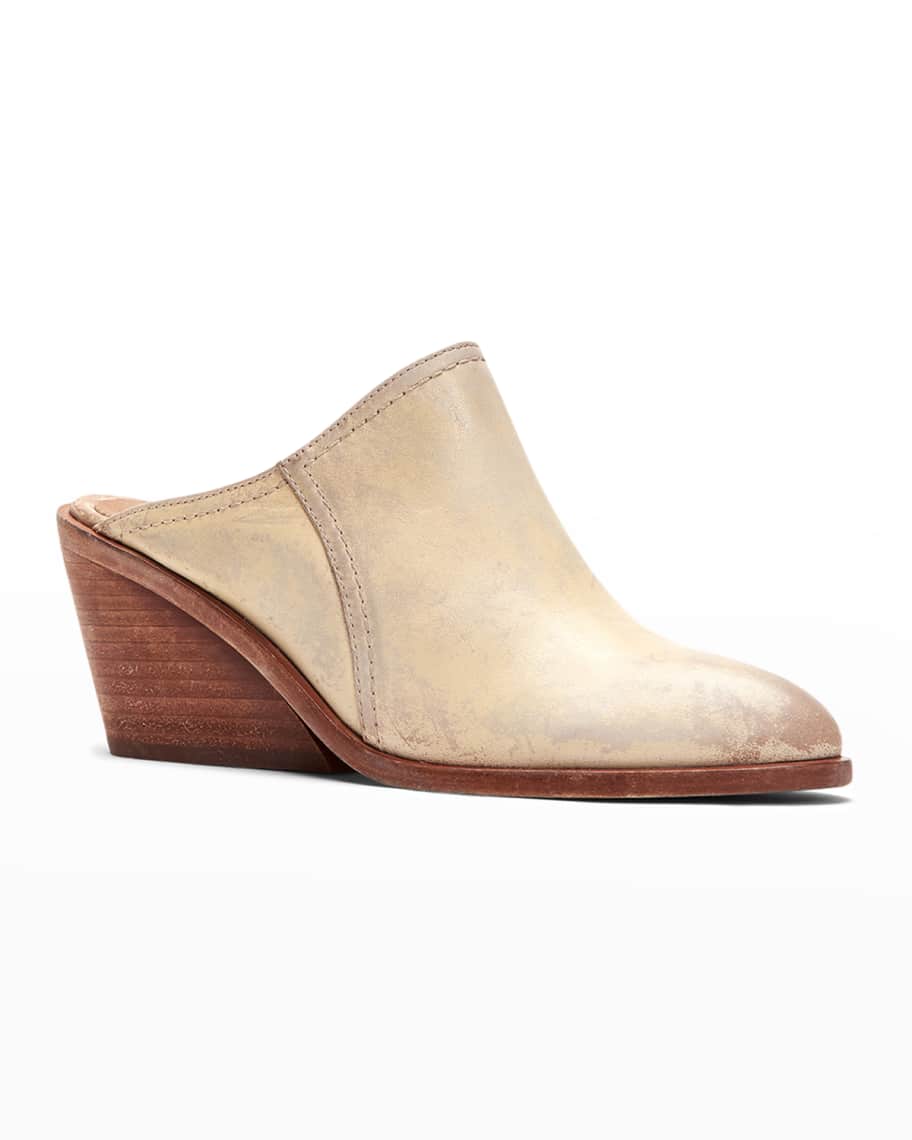 Frye Serena Rustic Leather Slide Mules | Neiman Marcus