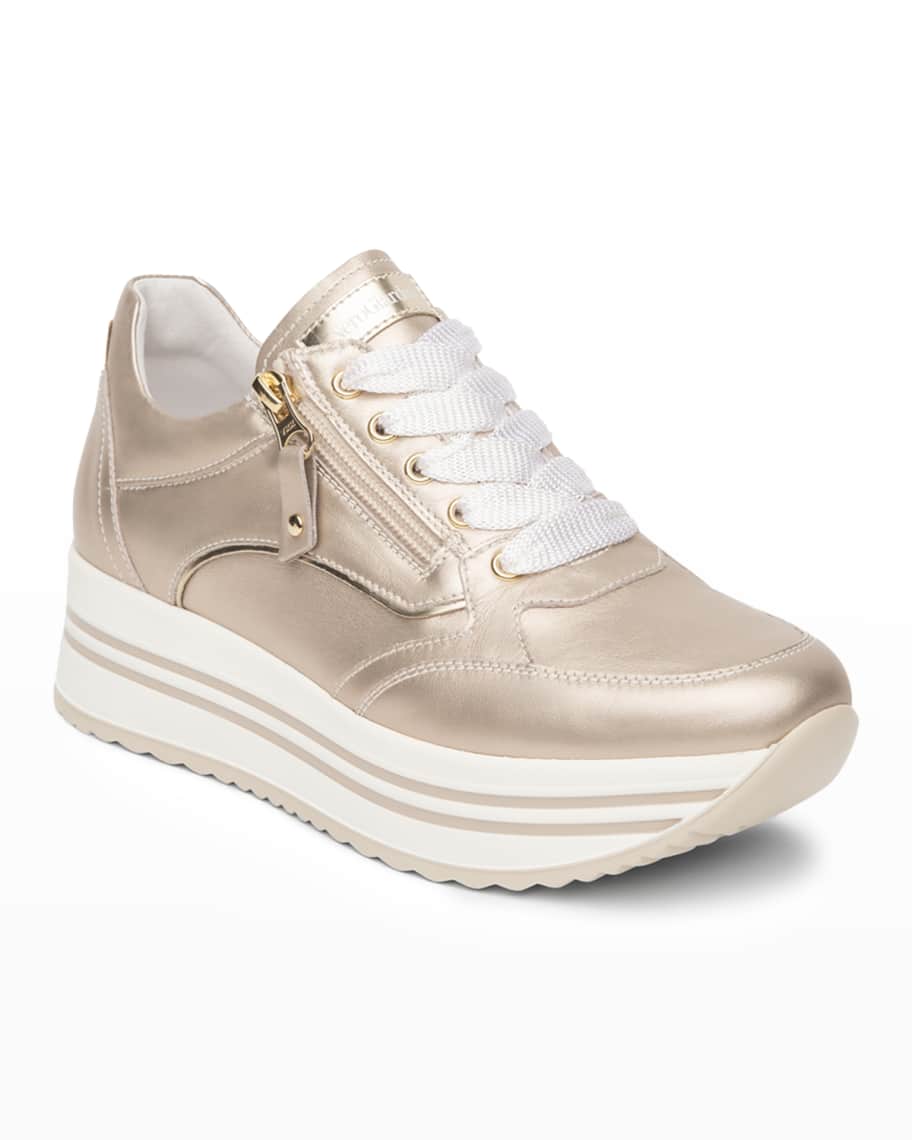 NeroGiardini Metallic Zipper Platform Sneakers | Neiman Marcus