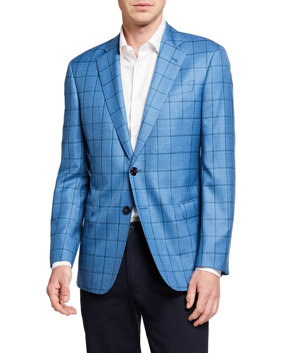 Giorgio Armani Men's Windowpane Wool Sport Jacket | Neiman Marcus