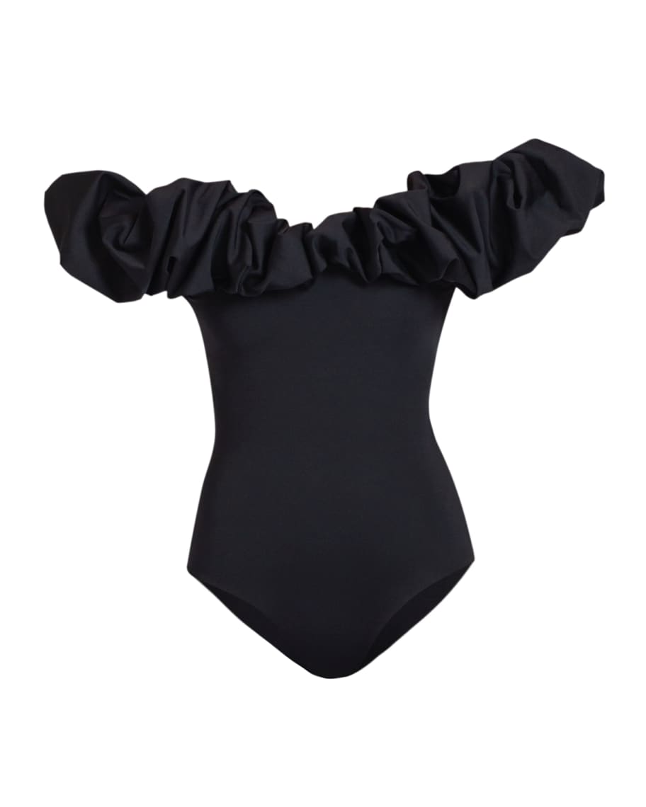 MAYGEL CORONEL Mia Puffy-Trim One-Piece Swimsuit | Neiman Marcus